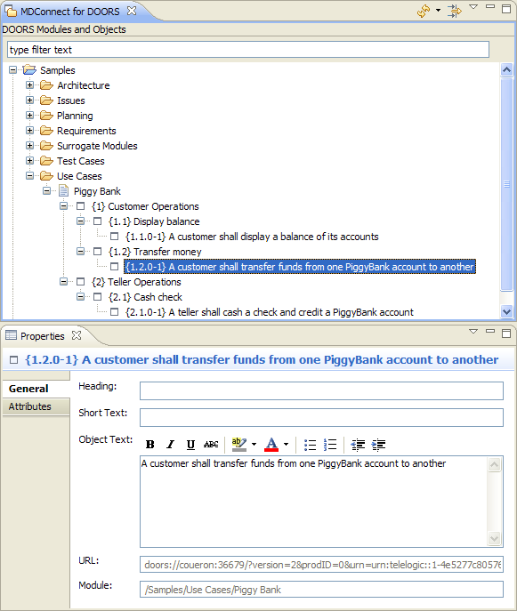 Traceability between DOORS requirements and RSA UML elements